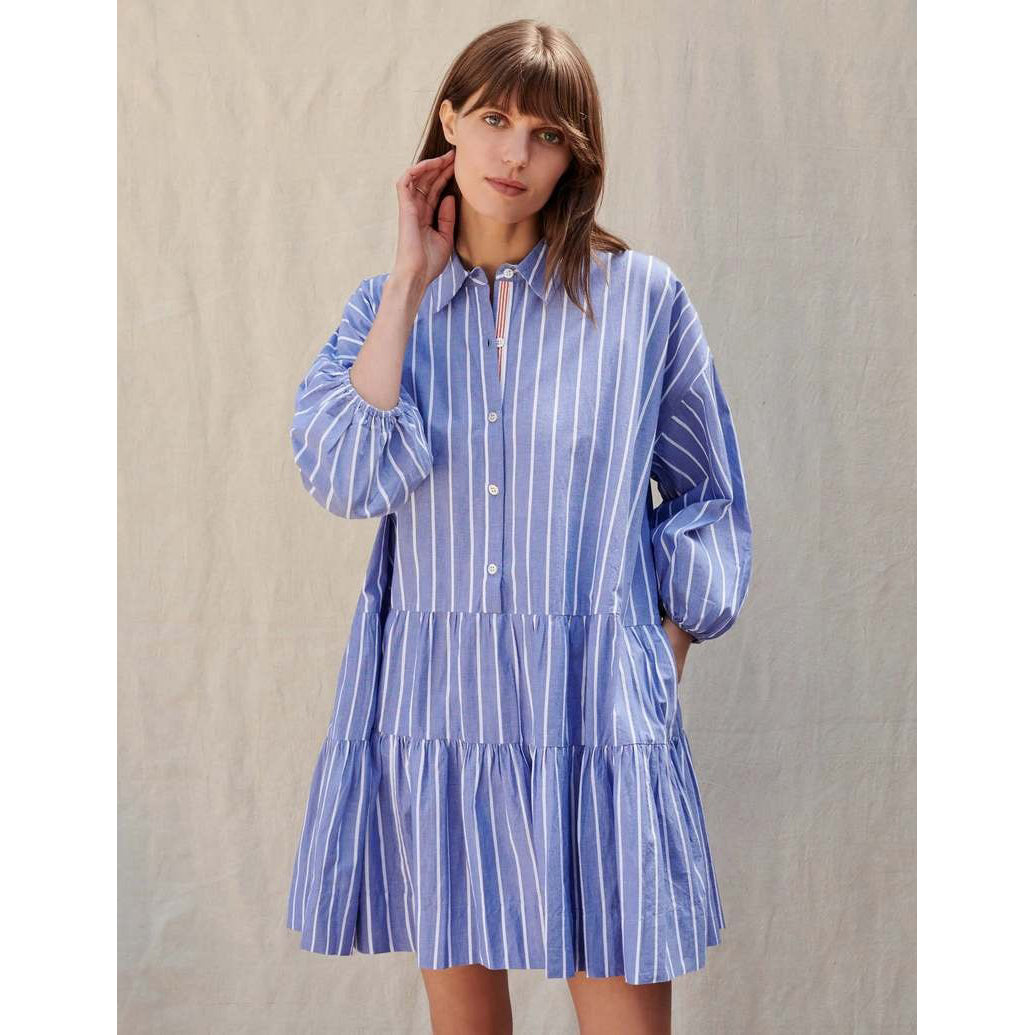 Sundry Striped Short Tiered Mini Drees – White Chocolate Couture