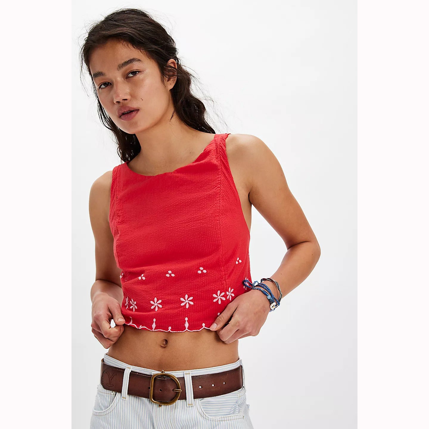 Free People Kayla Solid Embroidered Cropped Blouse Top – White ...